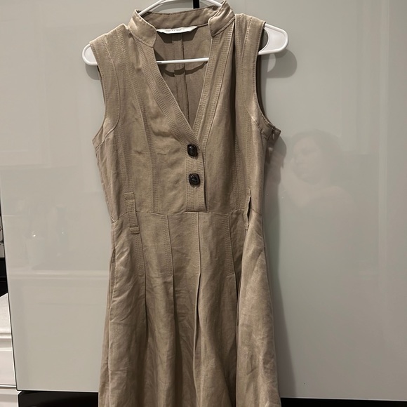 Zara | Dresses | Zara Basic Dress Medium Khaki Linen Safari Pockets ...